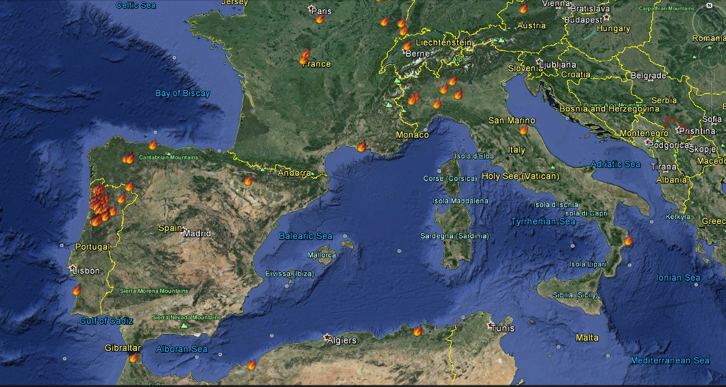 Mapa de Incêndios nas últimas 24 horas